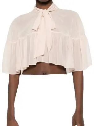 Max Mara Cropped Shirt With Lace-up Detail And Ruffles - Light Pink