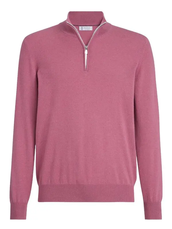Brunello Cucinelli Half-zip Ribbed Knit Sweater - Coral