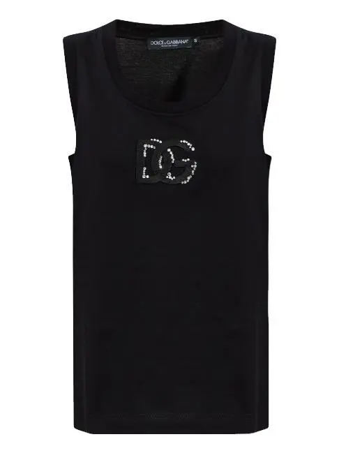 Dolce & Gabbana Logo Embellished Sleeveless Tank Top - Black