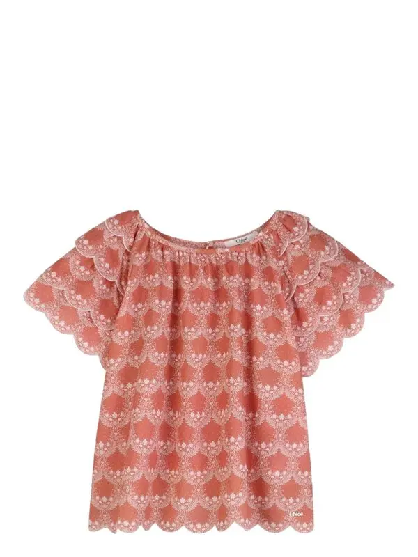 Chloé Scalloped Ruffled Short Sleeve Top - Pink