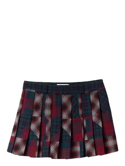 Miu Miu Pleated Plaid Patchwork Mini Skirt - Multicolored