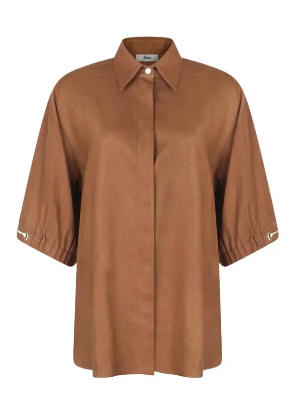 Herno Half Sleeve Shirt With Button Closure And Straight Hem - Brown