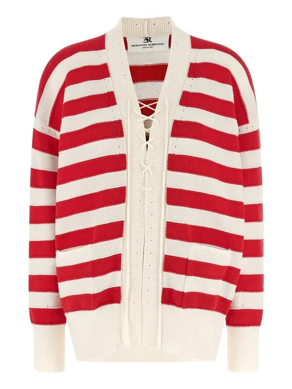 Ermanno Scervino Striped Crochet Cardigan - White