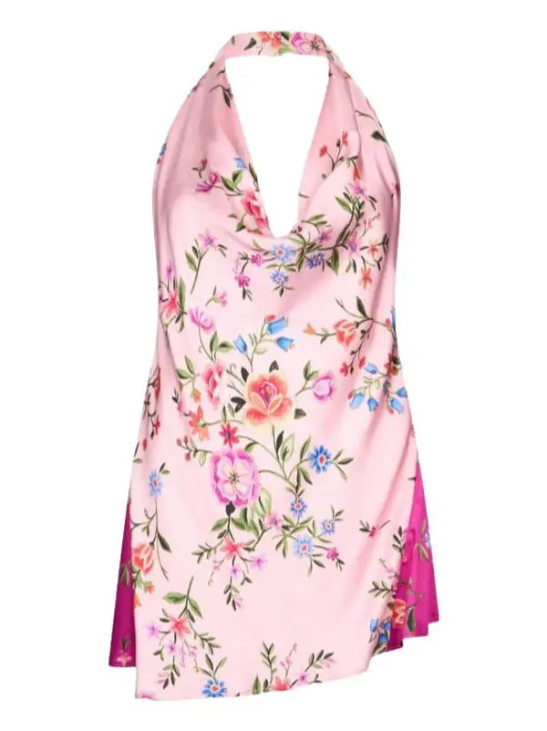Liu Jo Draped Floral Halterneck Top - Pink