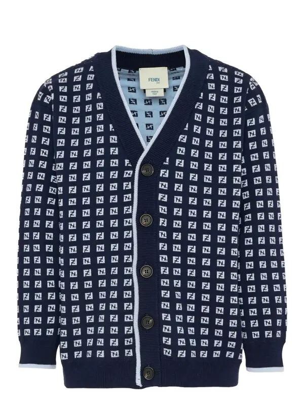 Fendi Ff-motif V-neck Cardigan - Blue