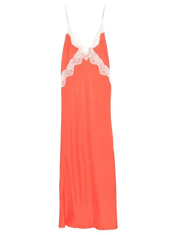 FORTE_FORTE Lace Trim V-neck Maxi Dress - Red