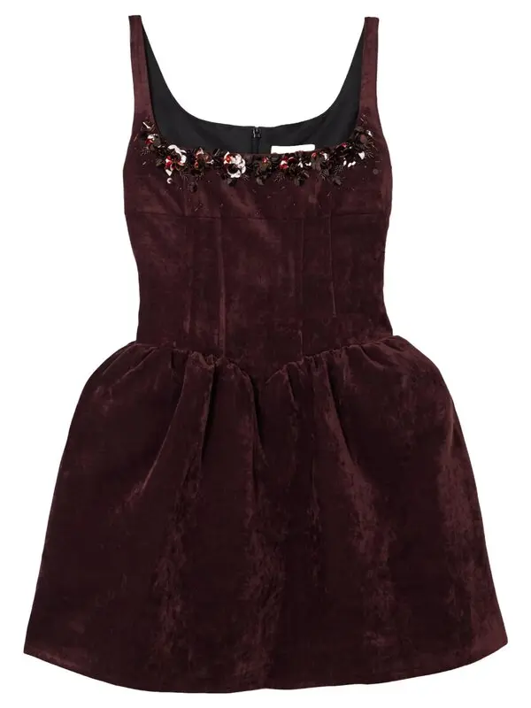 SHUSHU/TONG Embellished Velvet Mini Dress - Burgundy