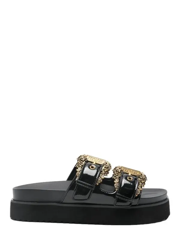 Versace Baroque Buckle Platform Slides - Black