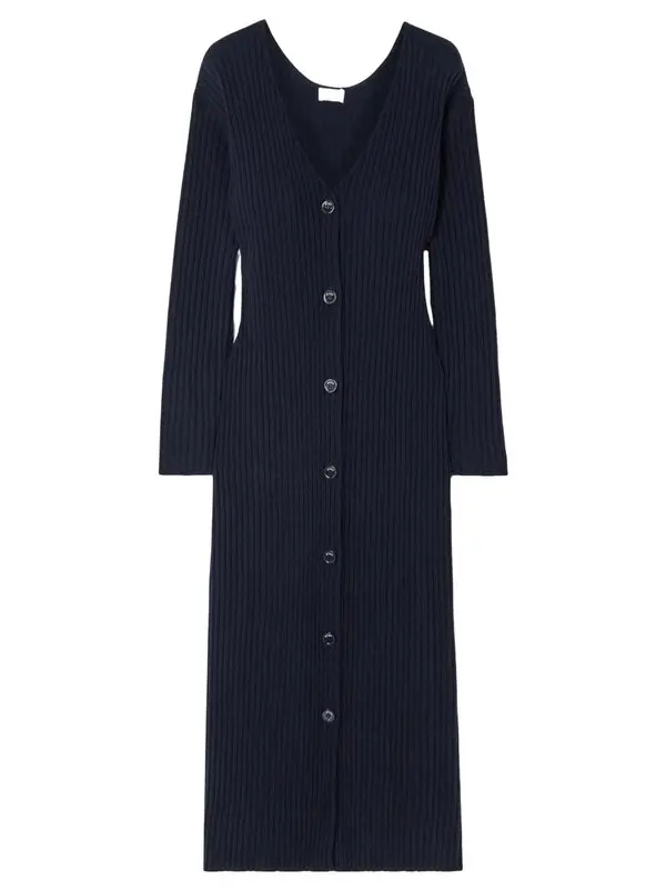 ERES Flirt Buttoned Ribbed-knit Midi Dress - Navy Blue