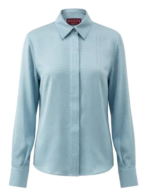 Gucci Monogram Jacquard Long-sleeved Shirt - Blue