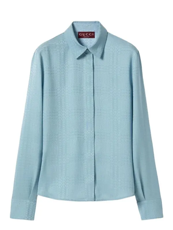 Gucci Monogram Jacquard Long-sleeved Shirt - Blue