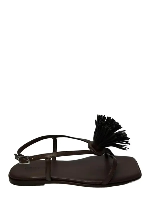 VIC MATIE Fringed Pom-pom Flat Sandals - Black