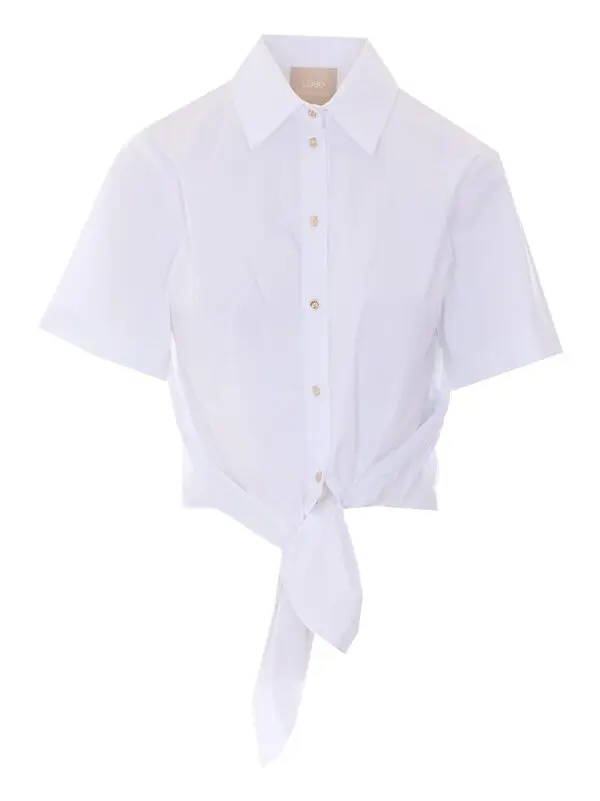 Liu Jo Cropped Tie-front Shirt With Short Sleeves And Turn-down Collar - White