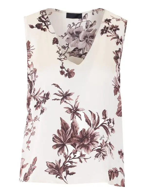 Liu Jo Sleeveless Floral V-neck Top - White