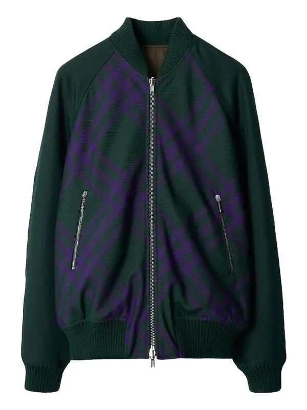 Burberry Checked Zipped Reversible Bomber Jacket - Black