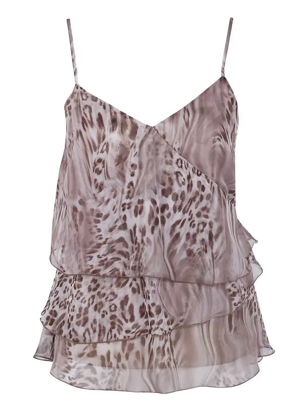 BLUGIRL Ruffled Animal Print Camisole Top - Gray
