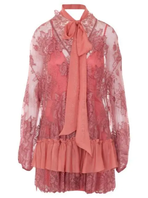 ANIYE BY Lace Mini Dress With Ruffled Hem And Tie Detail - Pink