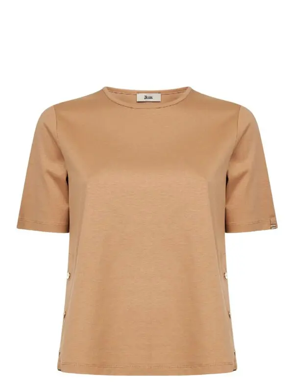 Herno Crew Neck T-shirt With Side Button Detail - Nude