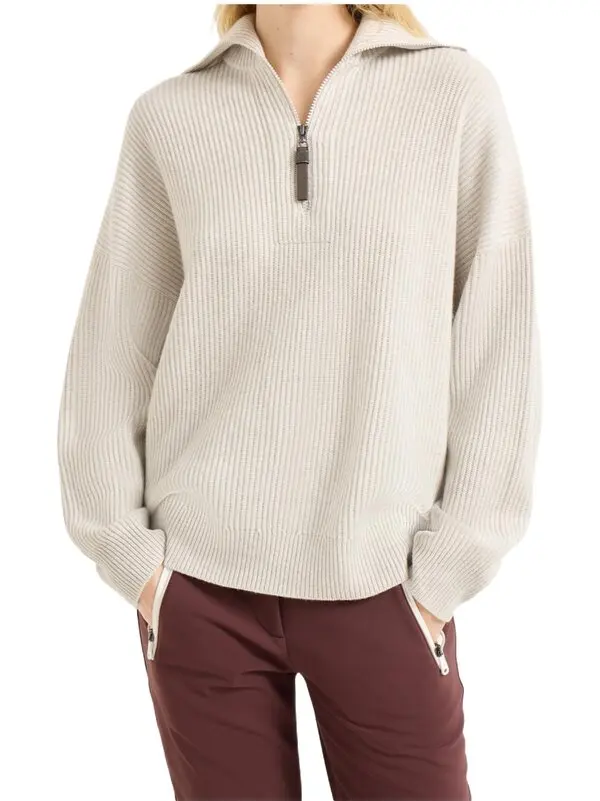 Brunello Cucinelli Zip-collar Sweater - Pearl