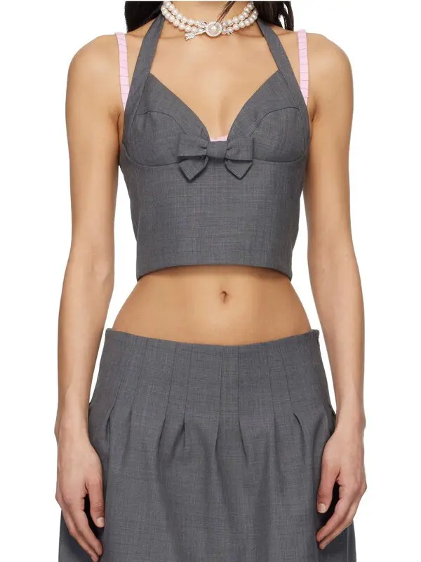 SHUSHU/TONG Bow Appliqué Halterneck Cami Top - Nude