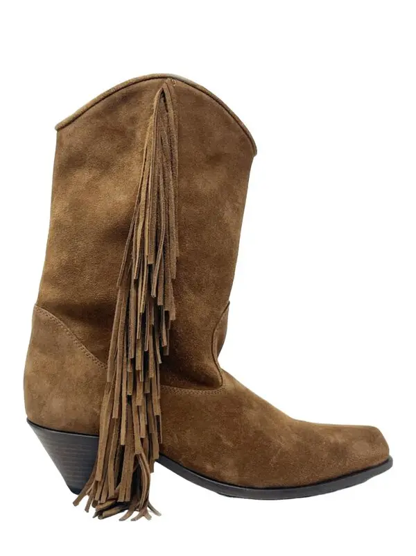 VIC MATIE Suede Fringe Boots - Brown