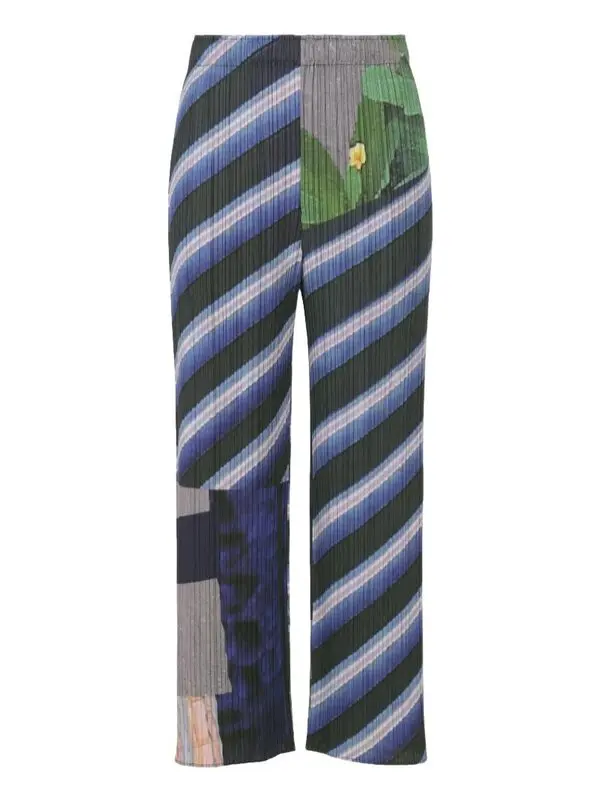 Issey Miyake City Collage Pleated Trousers - Grey/navy
