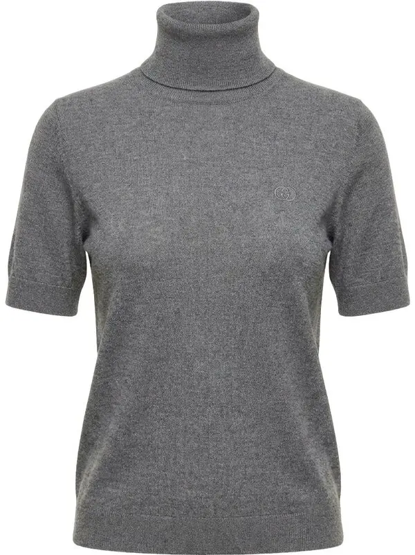 Gucci Fine Wool Turtleneck With Embroidery - Grey