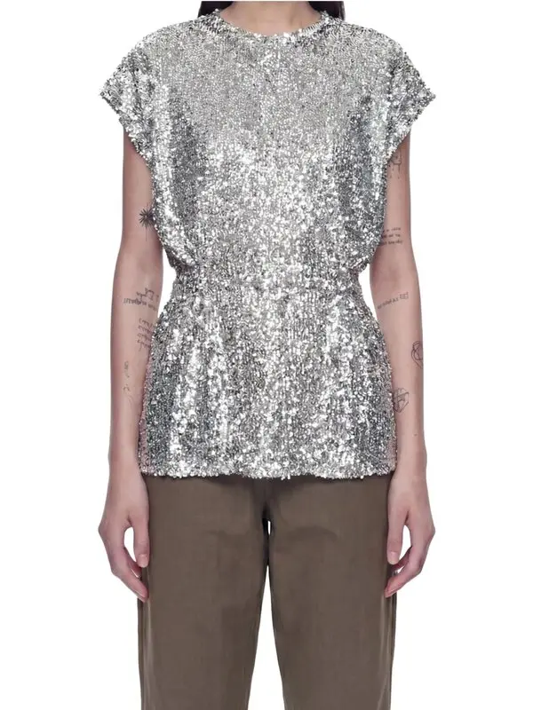 Coperni Sequined T-shirt With Cinched Waist - Gray
