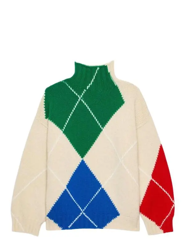 J.W.ANDERSON Jw Anderson X Pringle Turtle-neck Argyle Jumper - Natural