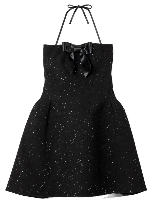 SHUSHU/TONG Strapless Sequin Mini Dress With Bow Detail - Black