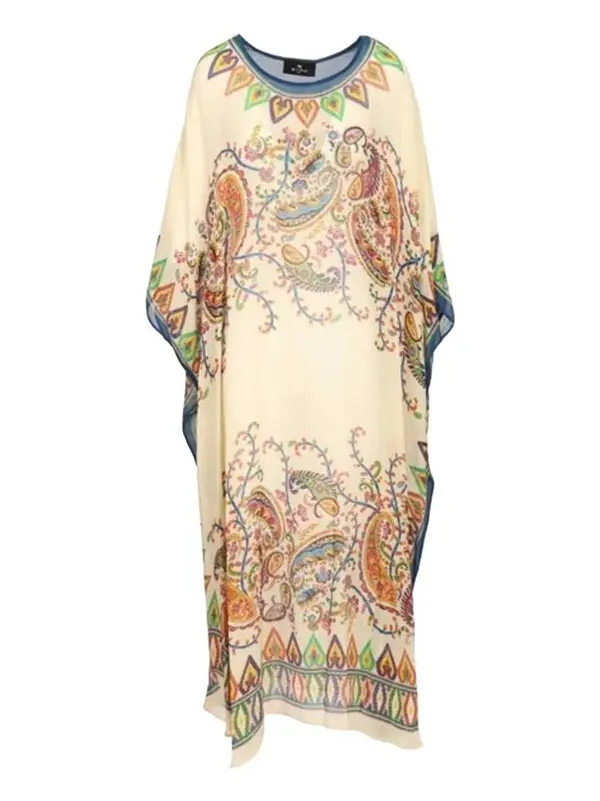 Etro Paisley Printed Crewneck Beach Kaftan - Nude
