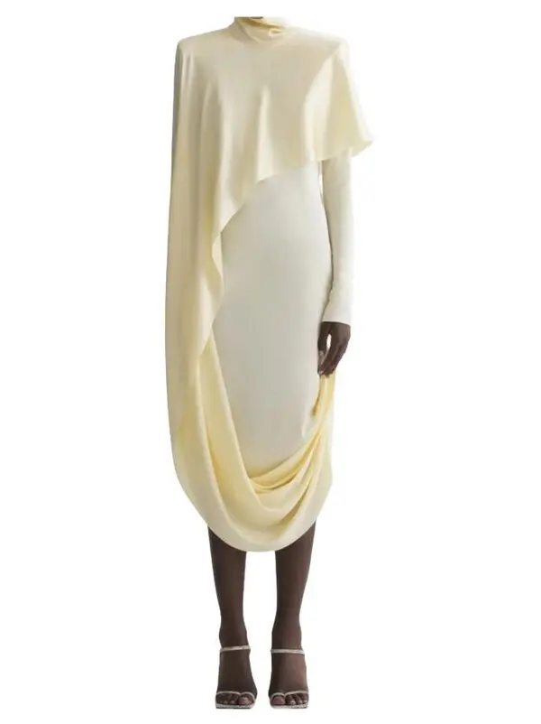 MUGLER Long Sleeve Draped Midi Dress - Nude