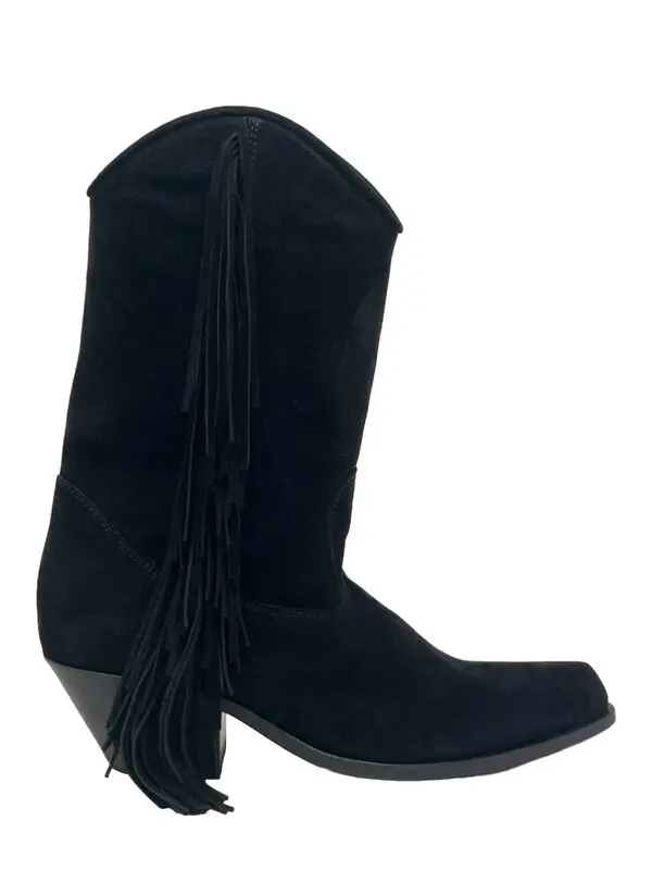 VIC MATIE Fringe Heeled Boots - Black
