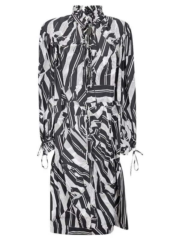 Dries Van Noten Long Sleeve Printed Dress With Tie Details - No
