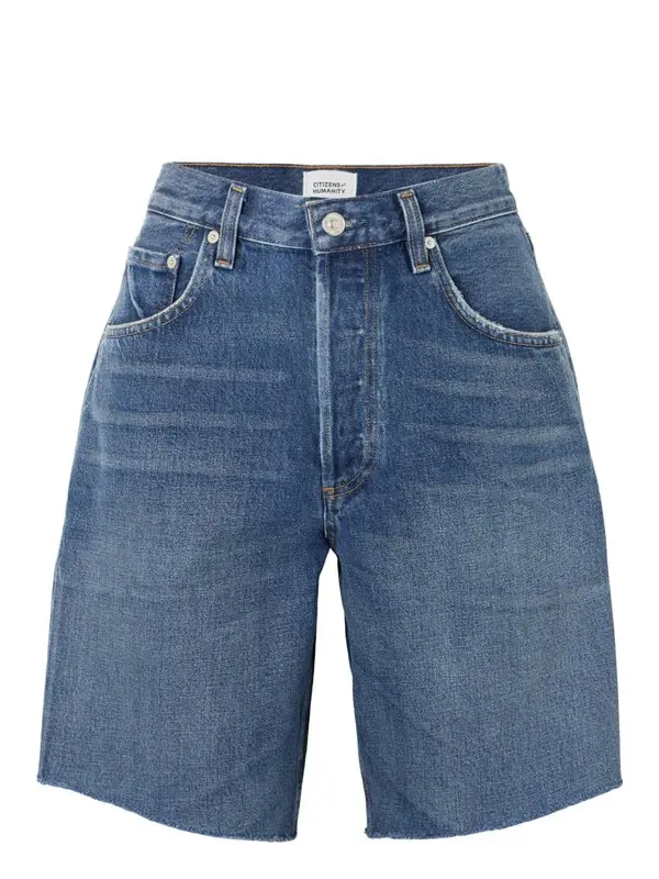 Citizens Of Humanity Ayla Wide-leg Denim Shorts With Raw Edge Cuffs - Medium Denim Blue