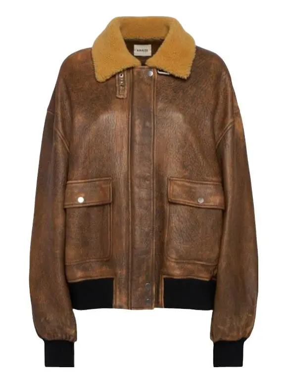 Khaite Sandor Leather Bomber Jacket - Brown