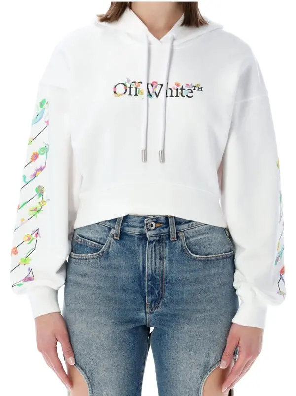 Off-White Flower Cropped Hoodie - White