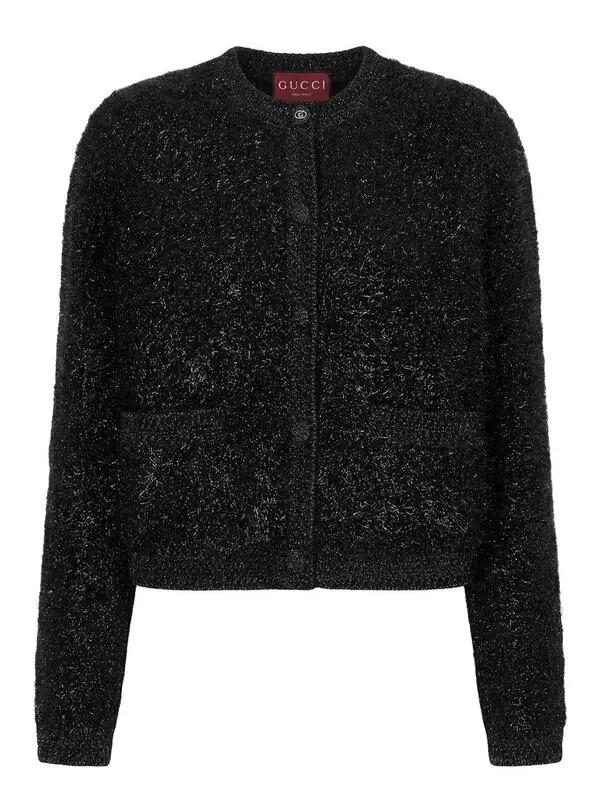 Gucci Shiny Chunky Wool Cardigan With Interlocking G Detail - Black