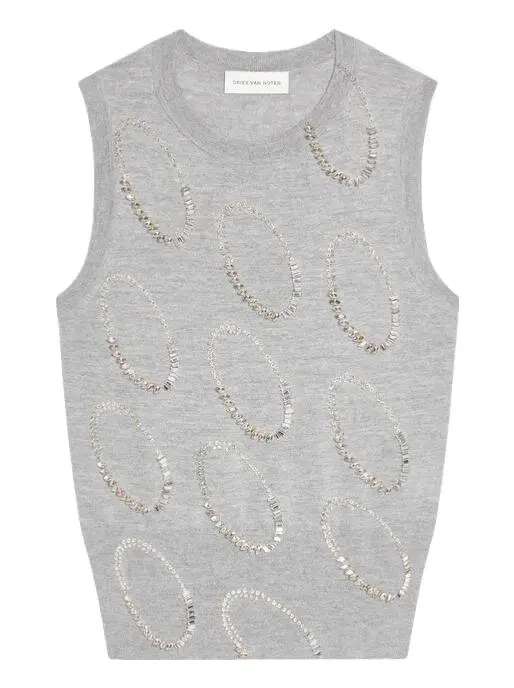 Dries Van Noten Embroidered Merino Wool Vest - Grey