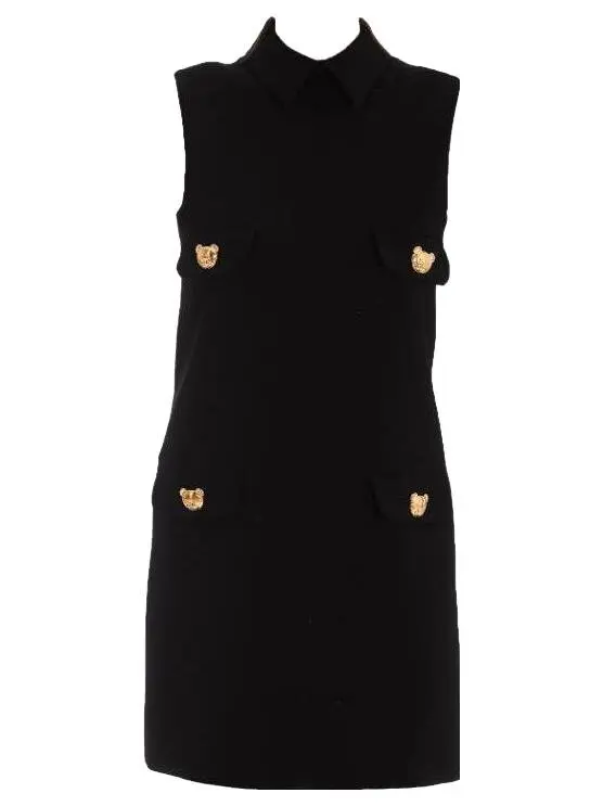Moschino Sleeveless Collared Dress With Logo Detail - Black