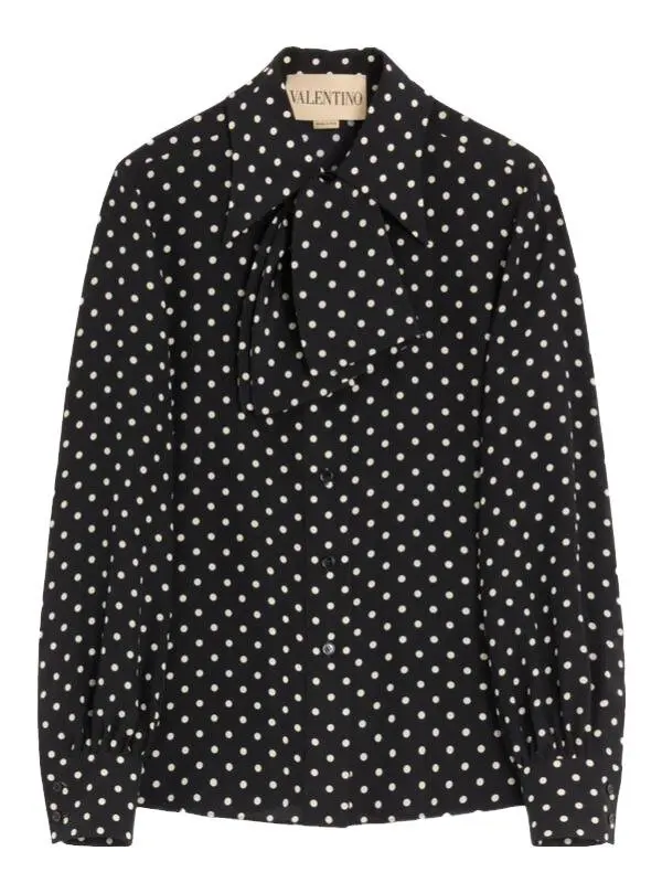 Valentino Garavani Polka Dot Printed Shirt With Scarf Detail - Black Birch