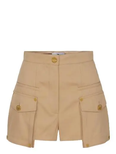 Elisabetta Franchi Cargo Pocket Cotton Gabardine Shorts - Camel