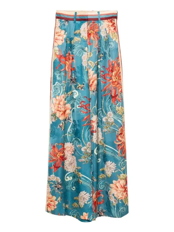 ALEMAIS High-waisted Printed Pleated Wide-leg Pants - Blue