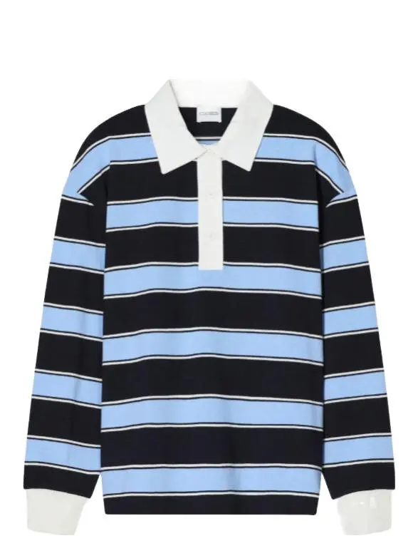 Closed Striped Polo Top - Sky Blue