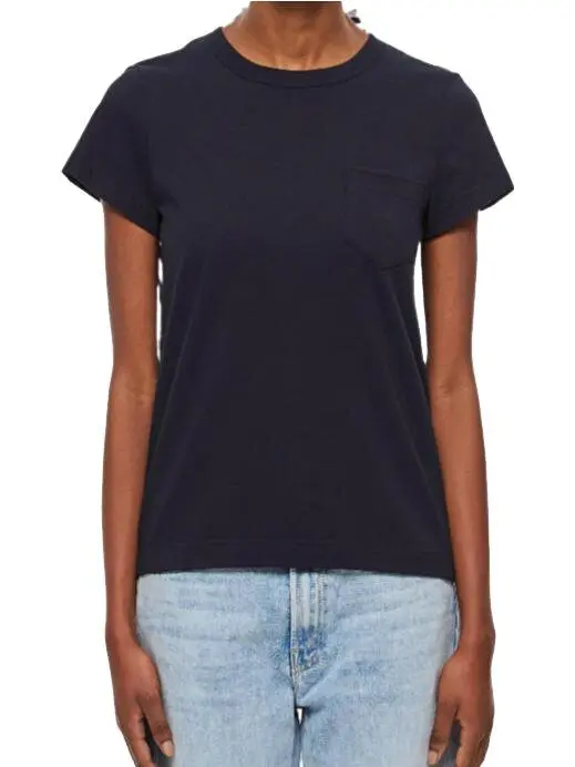 Sacai Popeline T-shirt With Pleated Detailing - Navy