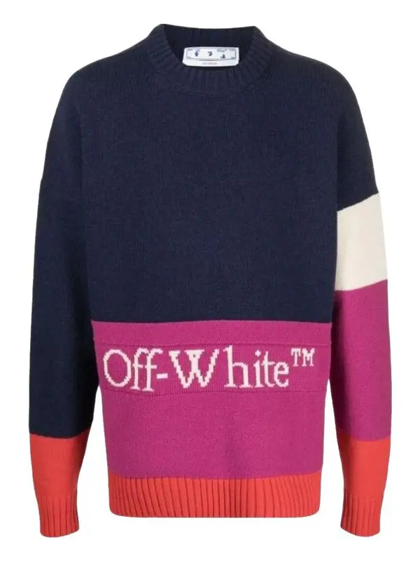 Off-White Colour-block Logo Jacquard Wool Pullover - Black