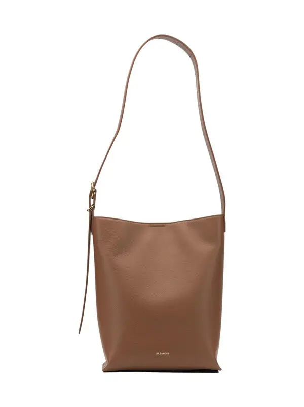 JIL SANDER Cannolo Logo Embossed Small Shoulder Bag - Brown