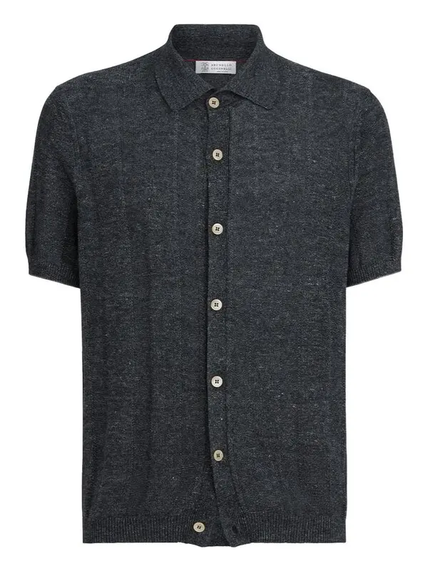 Brunello Cucinelli Short Sleeve Collared Cardigan With Mother-of-pearl Buttons - Lignite Ash