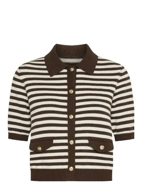 Marella Cotton And Silk Striped Cardigan - Brown