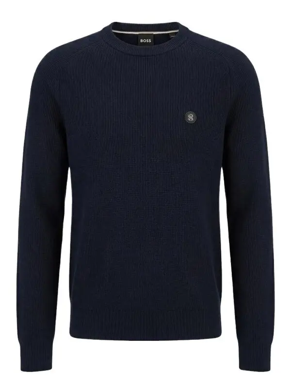 Hugo Boss Ribbed-knit Logo Plaque Sweater - Black